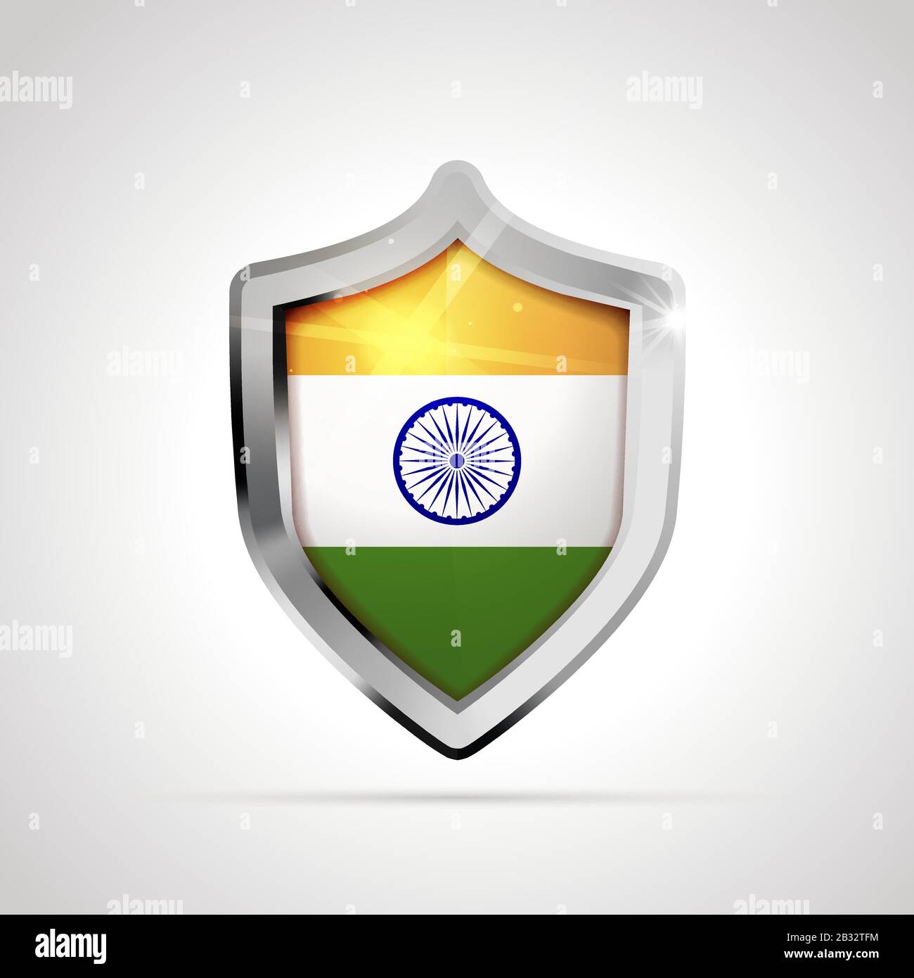 India flag projected as a glossy shield on a white background Stock ...