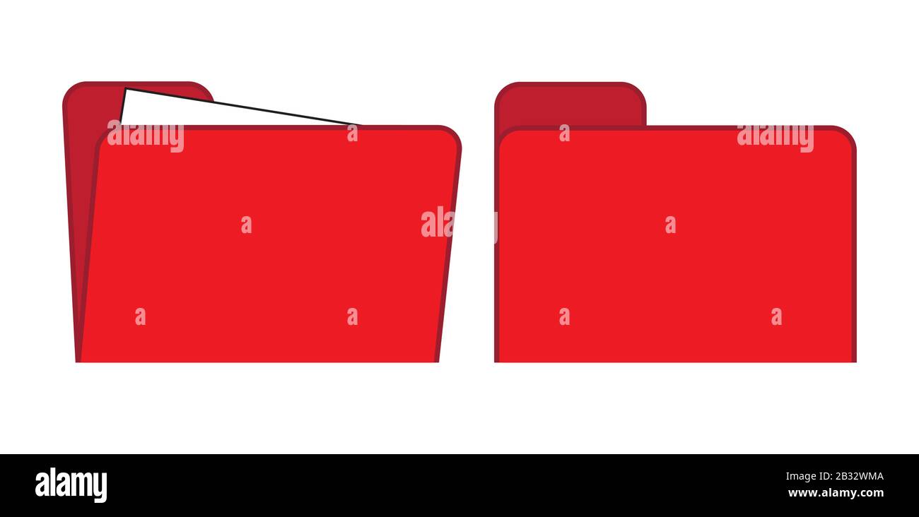 A pair of computer folder icons in red isolated over a white background ...