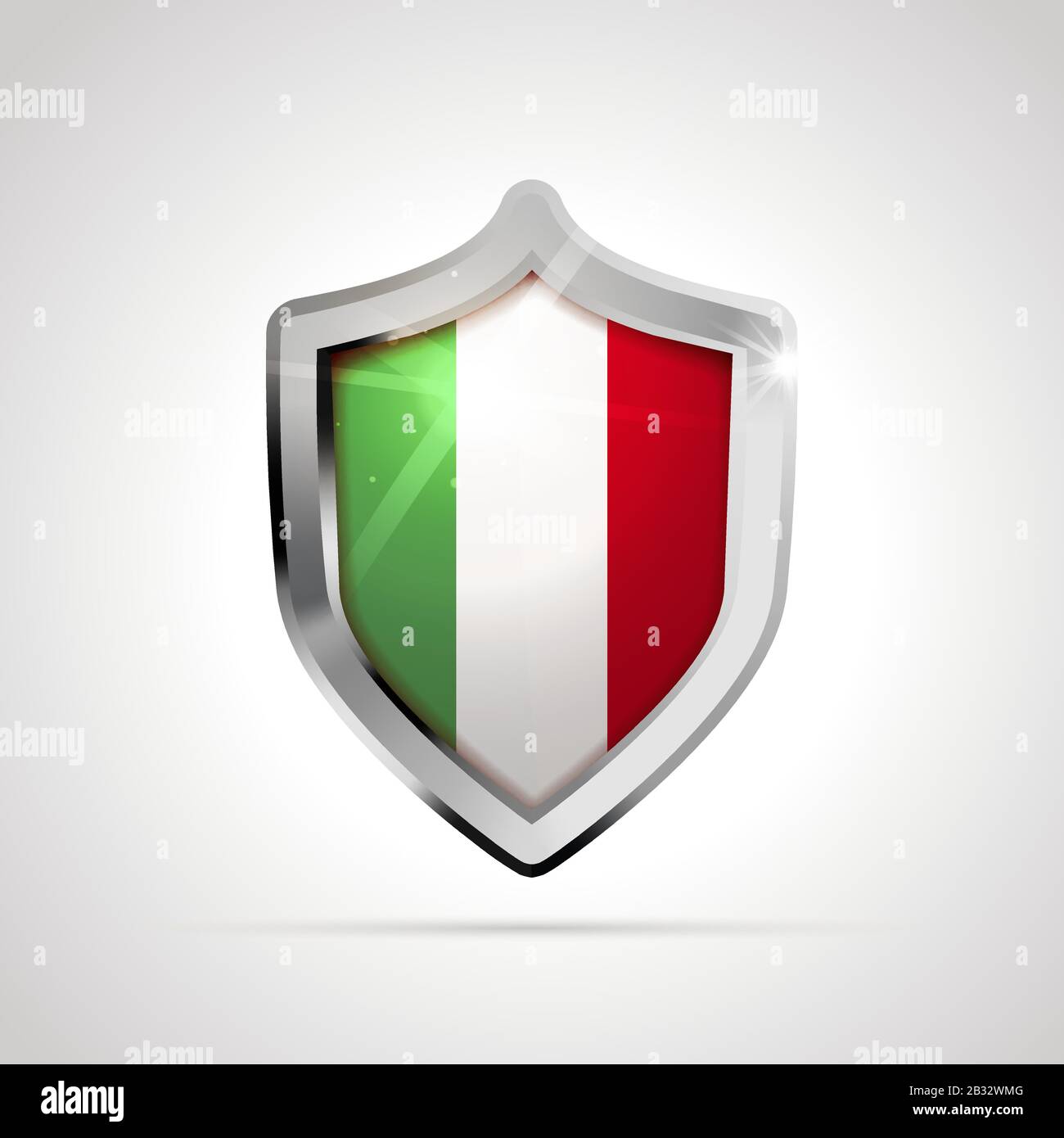 Italy flag projected as a glossy shield on a white background Stock ...