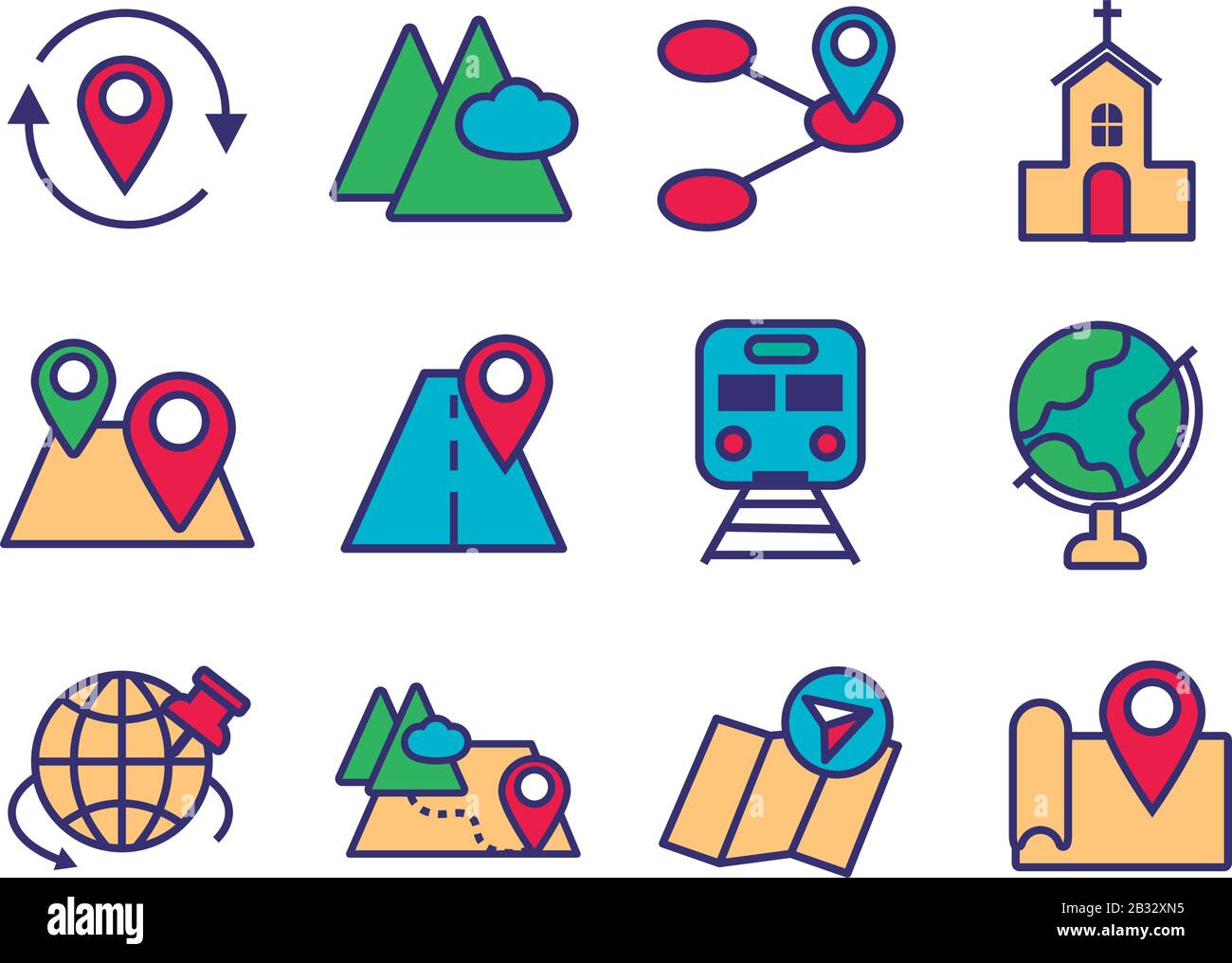 bundle of map line and fill icons Stock Vector Image & Art - Alamy
