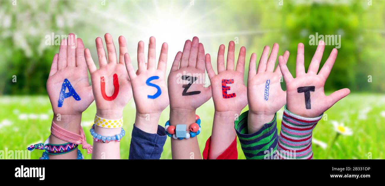 Children Hands Building Word Auszeit Means Downtime, Grass Meadow Stock ...