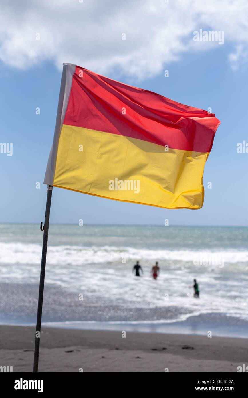 People swimming between the flags in Oakura Beach, Taranaki, New ...