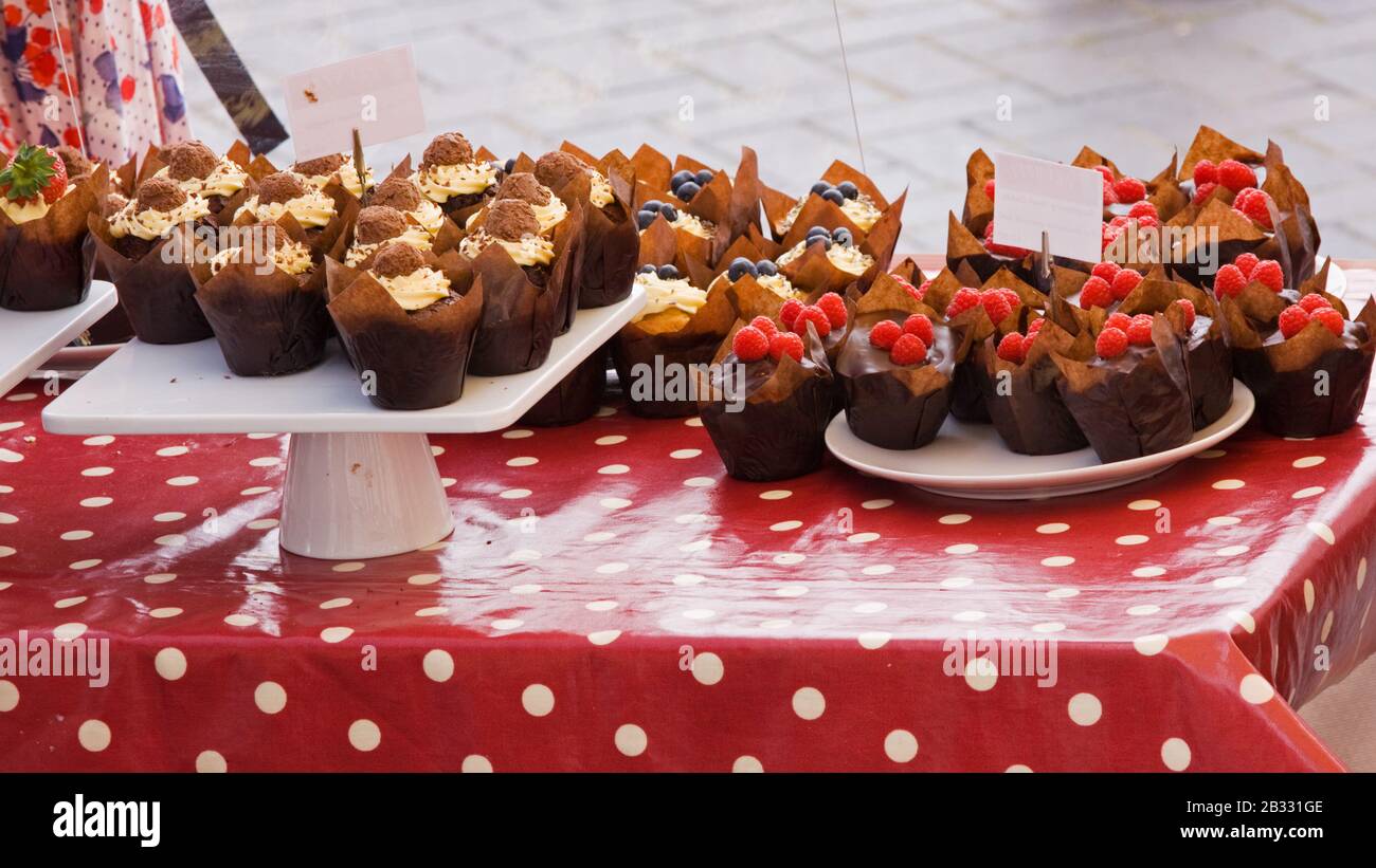 A Display at a Cake Stall at an English Summer Fete Stock Photo - Alamy