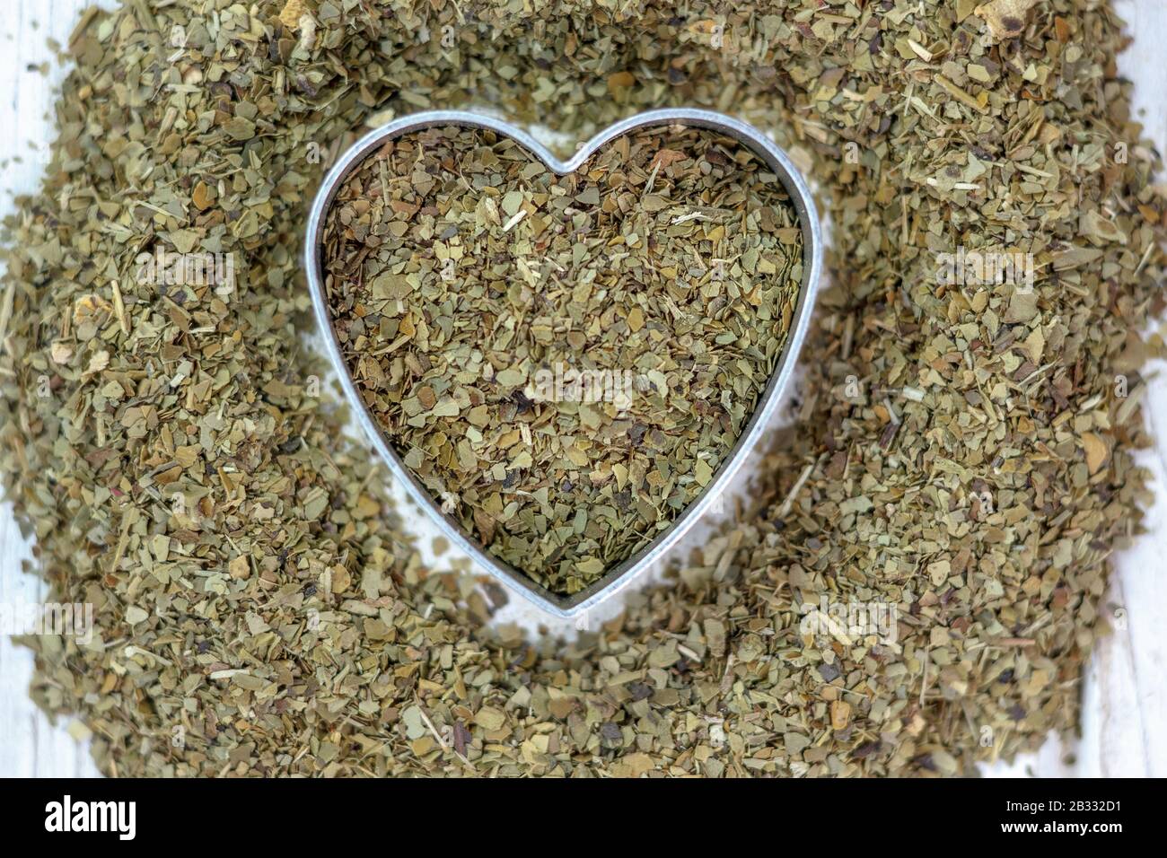 Heart made from yerba mate - dry leaves ready to cook mate tea Stock ...