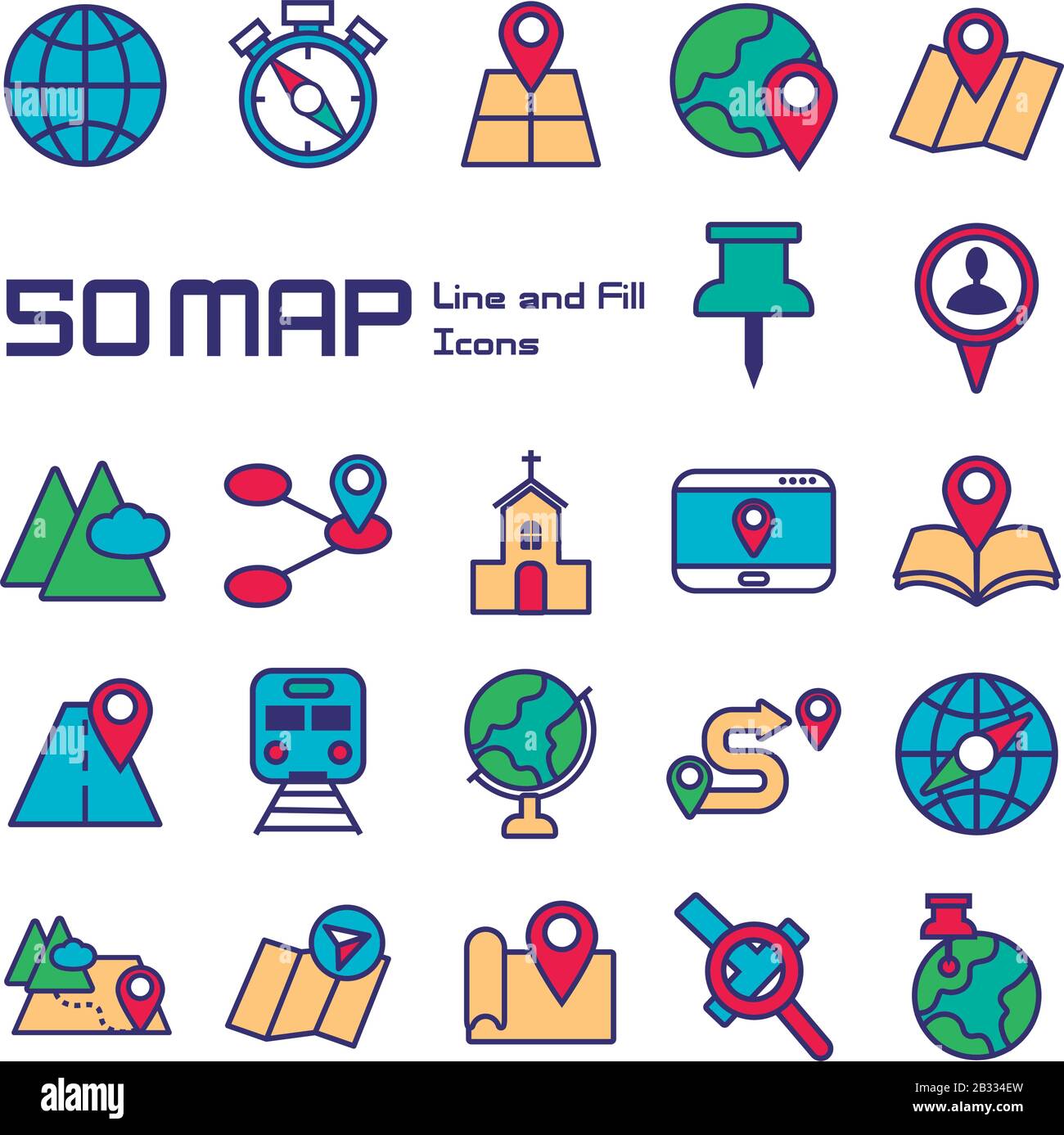 bundle of map line and fill icons and text Stock Vector Image & Art - Alamy