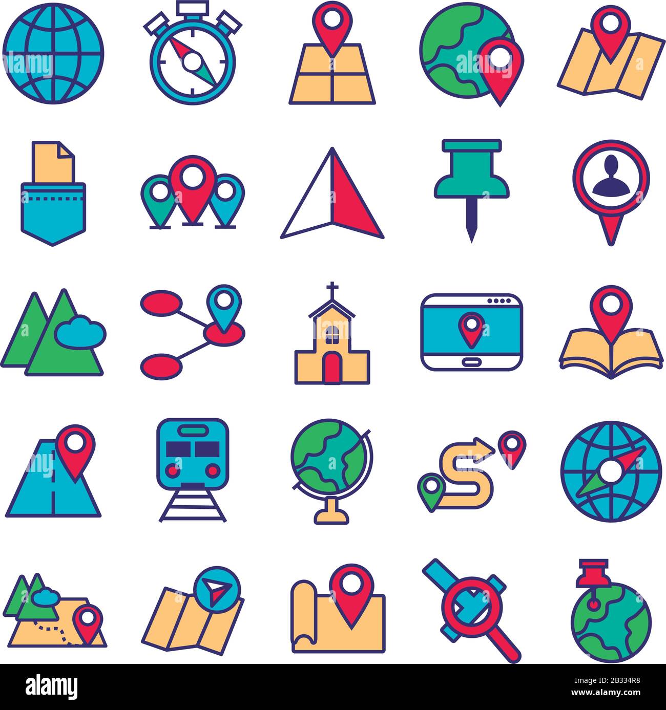 bundle of map line and fill icons Stock Vector Image & Art - Alamy