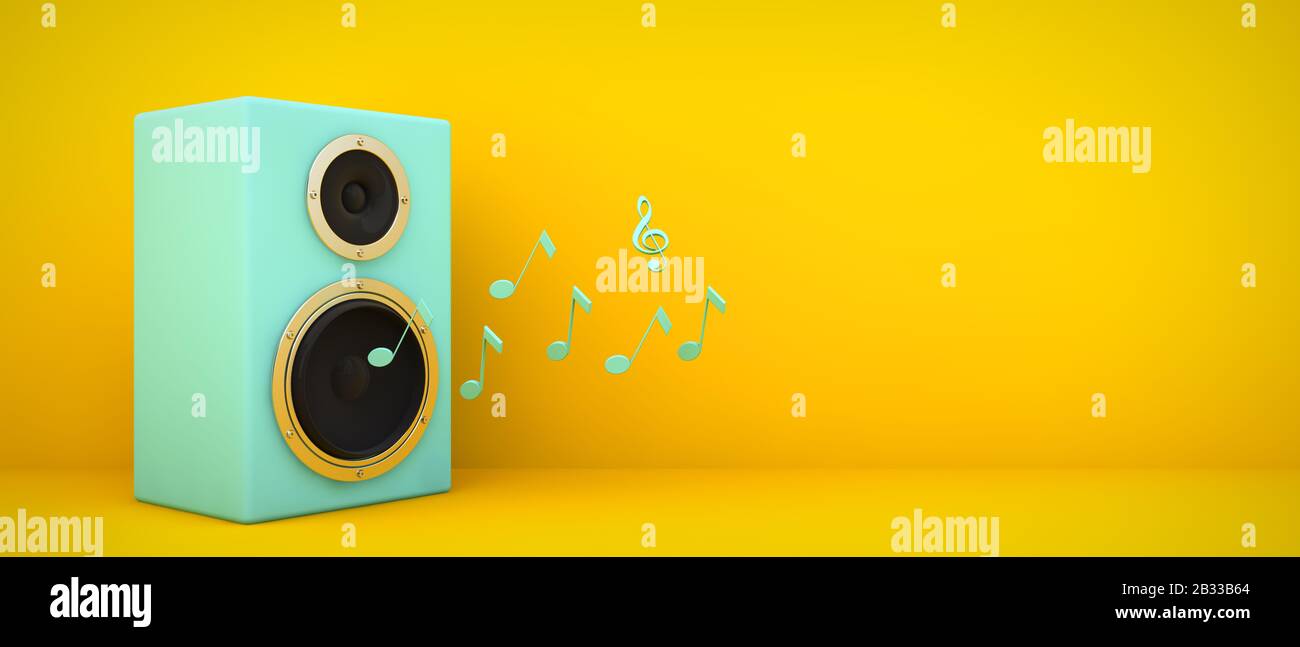 blue speaker on yellow background 3d rendering Stock Photo - Alamy