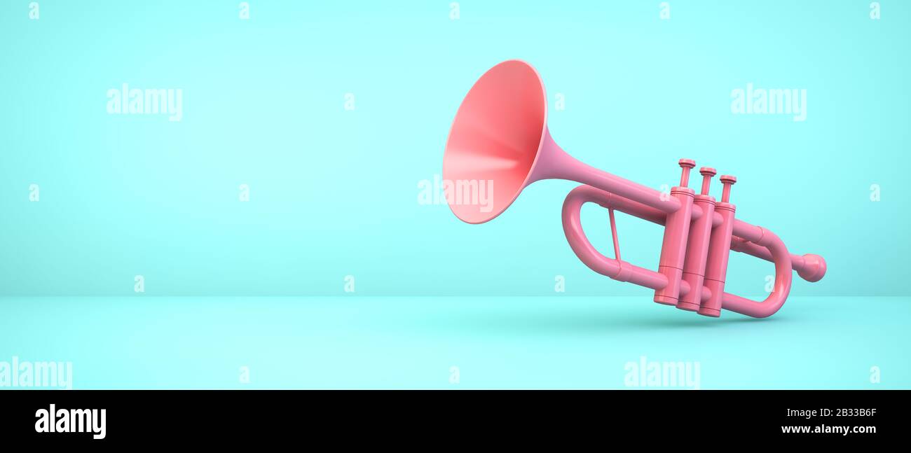 pink trumpet on blue background 3d rendering Stock Photo - Alamy