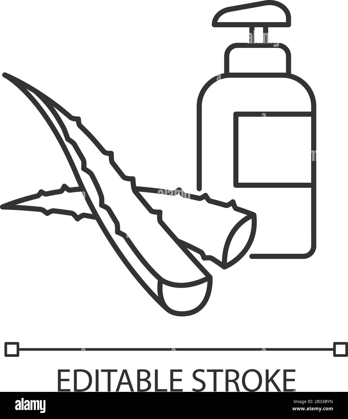 Herbal lotion pixel perfect linear icon. Plant based gel and liquid ...