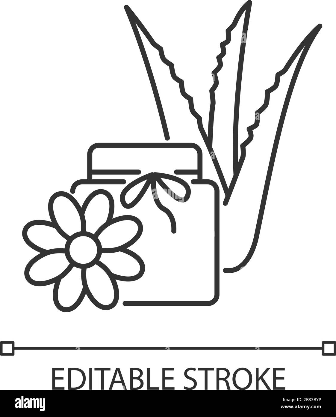 Vegan wax pixel perfect linear icon. Cream with floral extract. Organic ...