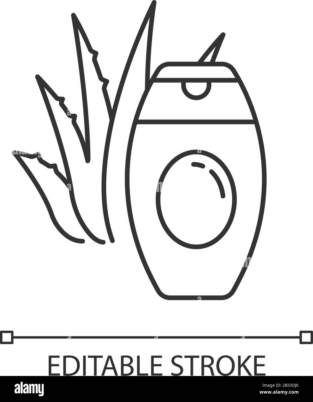 Aloe vera cream pixel perfect linear icon. Plant based body lotion for ...