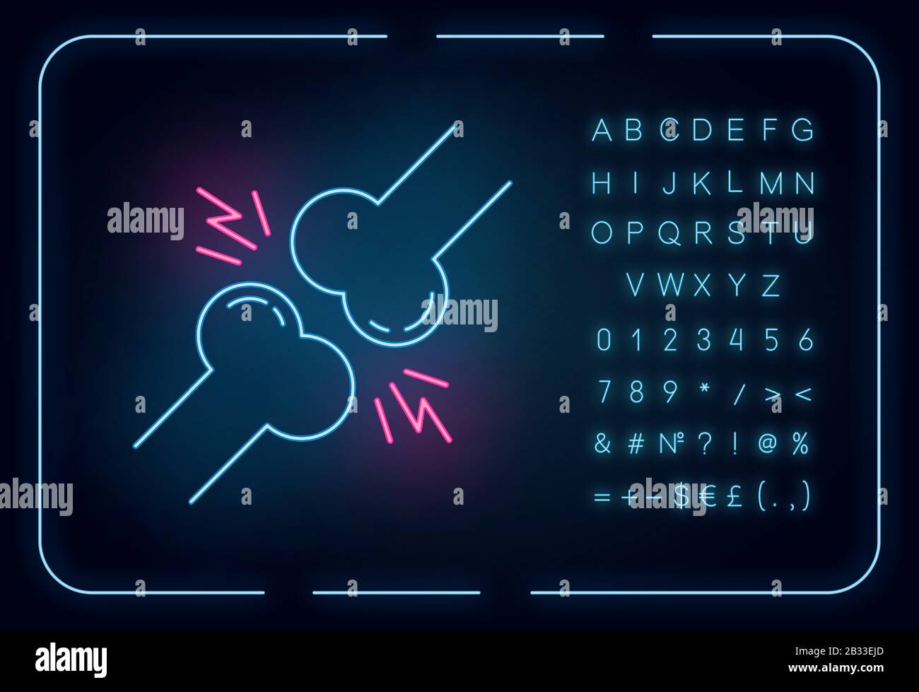 Joint pain neon light icon. Knee injury. Wrist trauma. Strained muscle ...