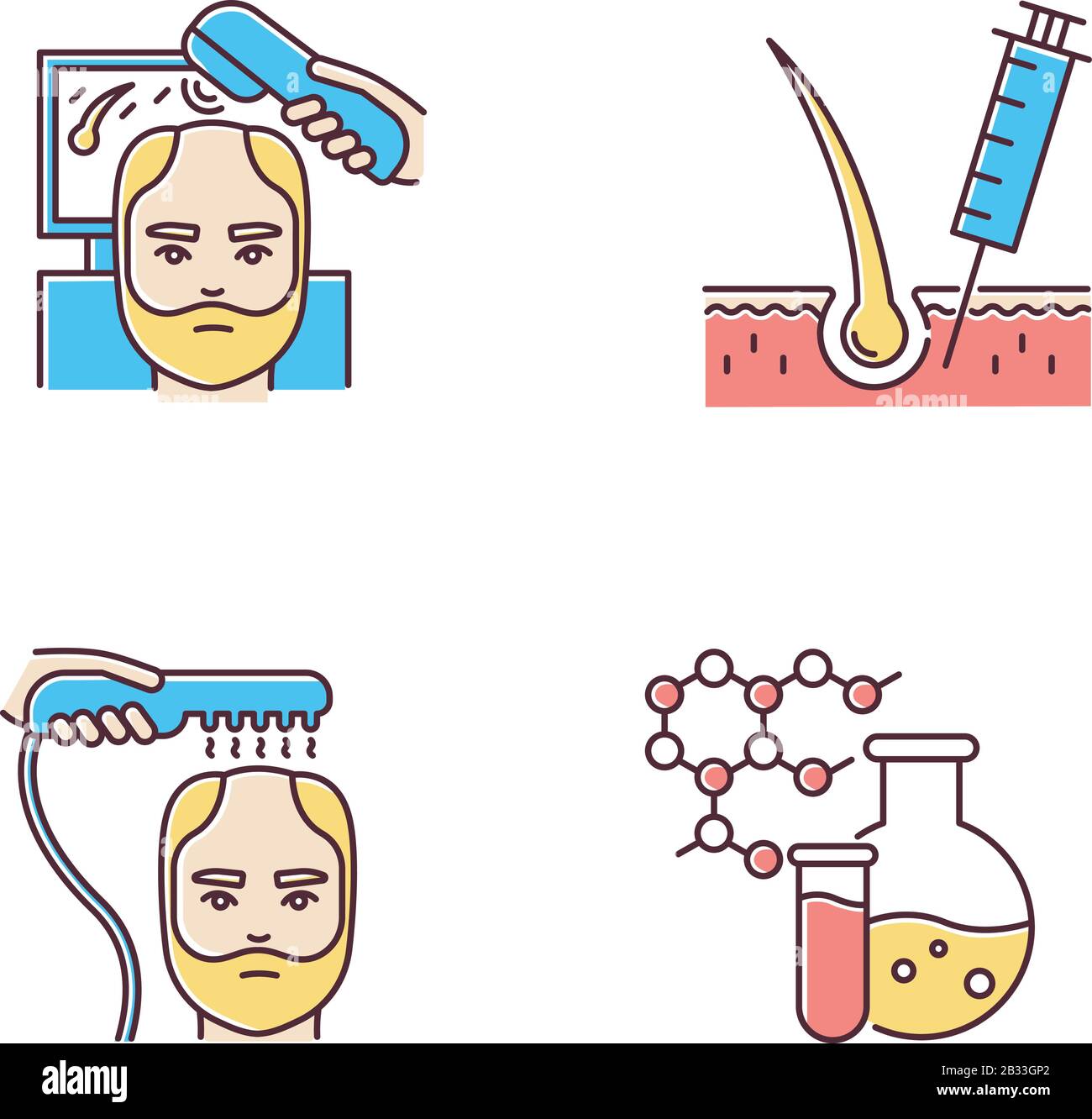 Hair loss RGB color icons set. Laser therapy for men's thinning hair ...