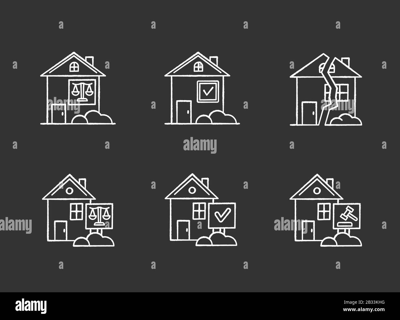 Real estate matters chalk white icons set on black background. Tenancy ...
