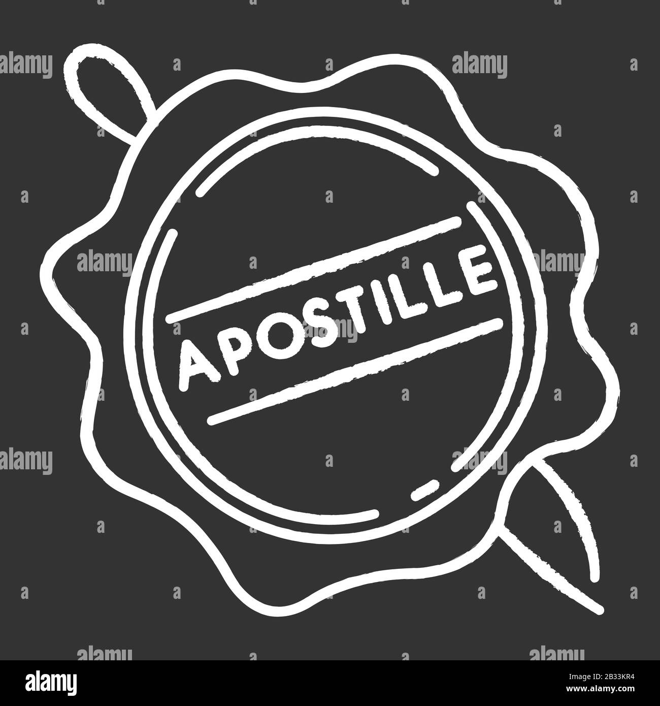 Apostille wax seal chalk white icon on black background. Notary ...