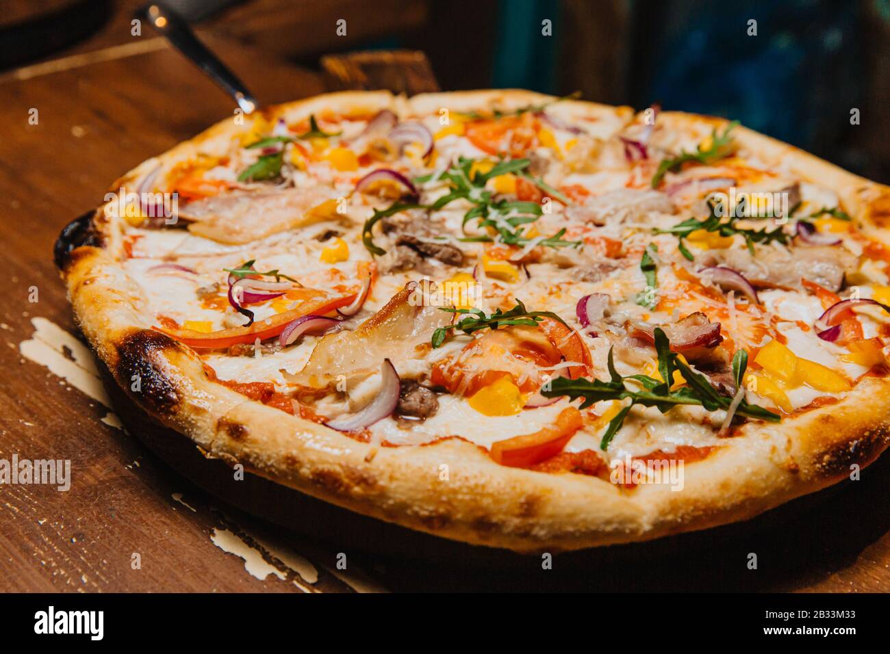 Great tasty meat pizza, ready to serve Stock Photo - Alamy