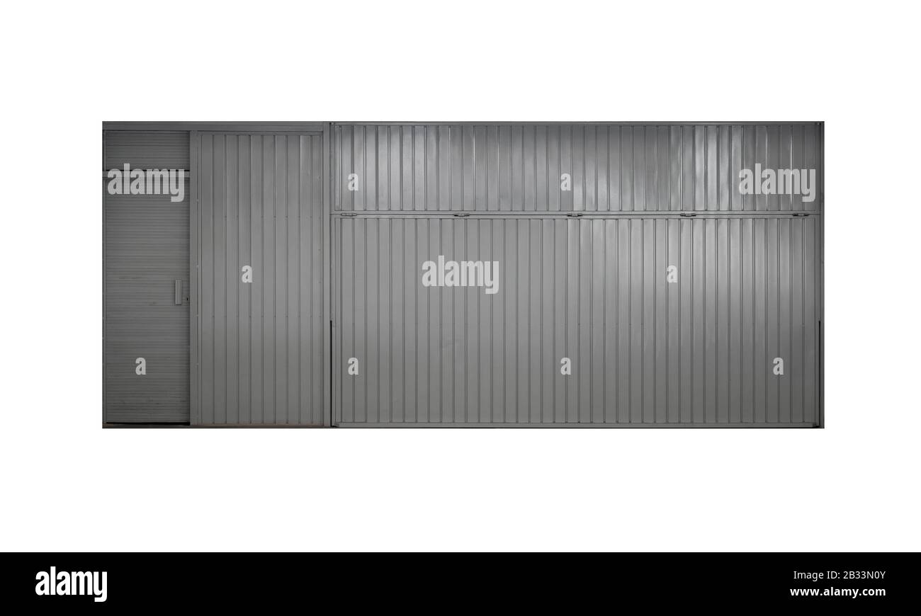 Gray warehouse gate with door isolated on white, flat background photo ...