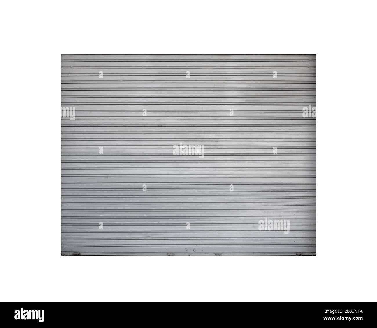 Old gray metallic warehouse gate isolated on white, flat background ...