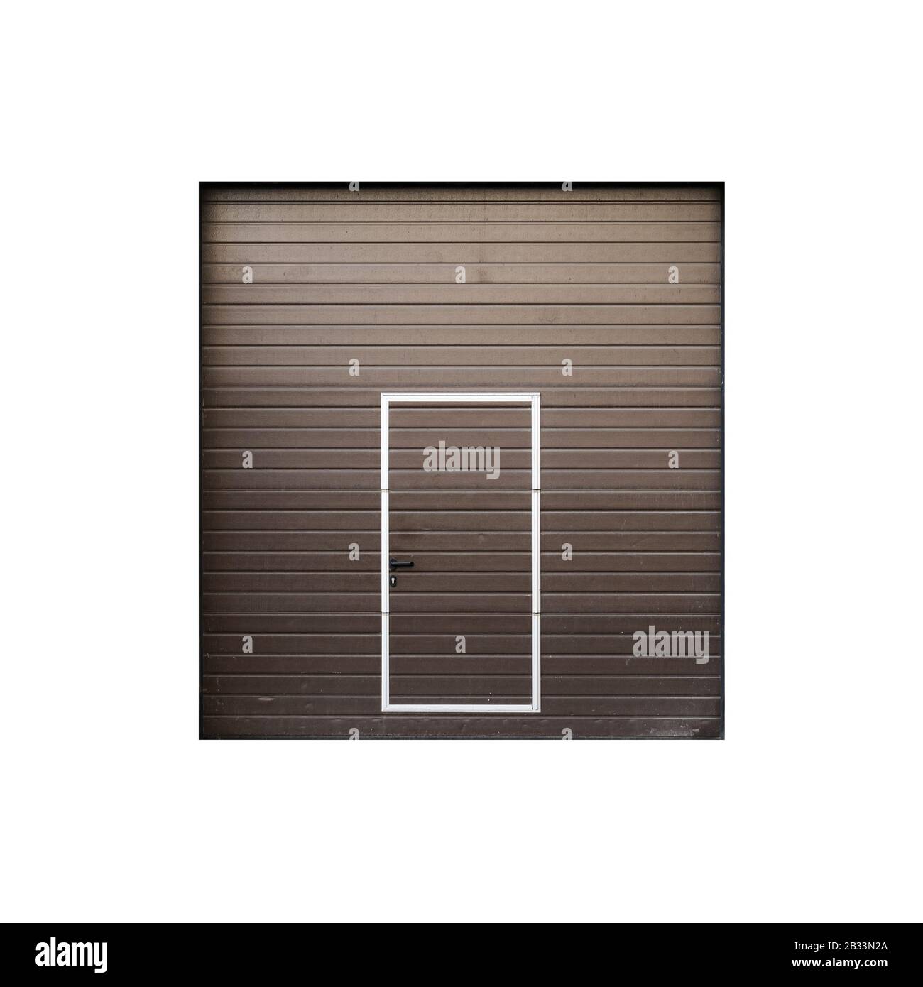 Brown warehouse gate with door isolated on white, flat background photo ...