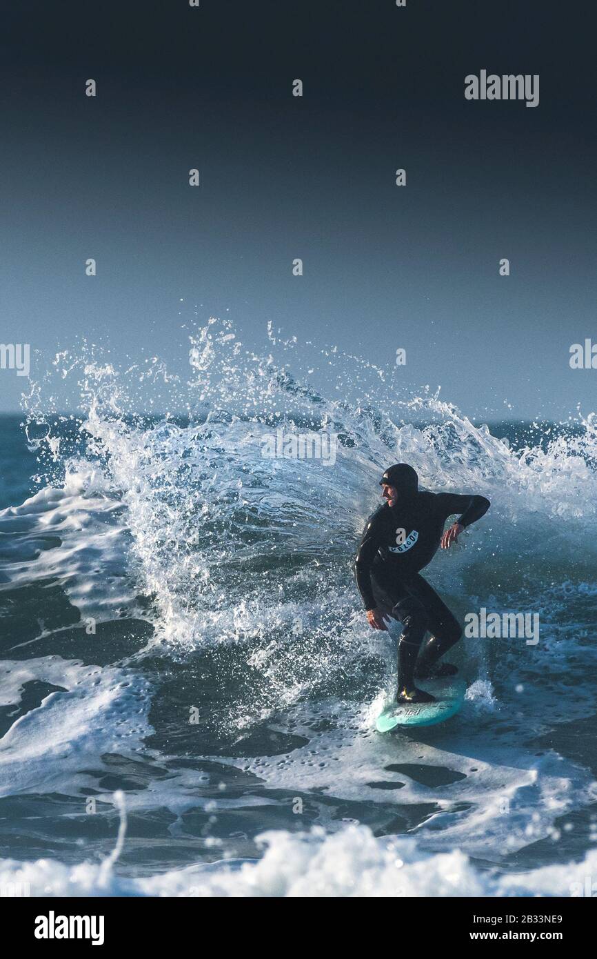 Spectacular surfing action at Fistral in Newquay in Cornwall Stock ...