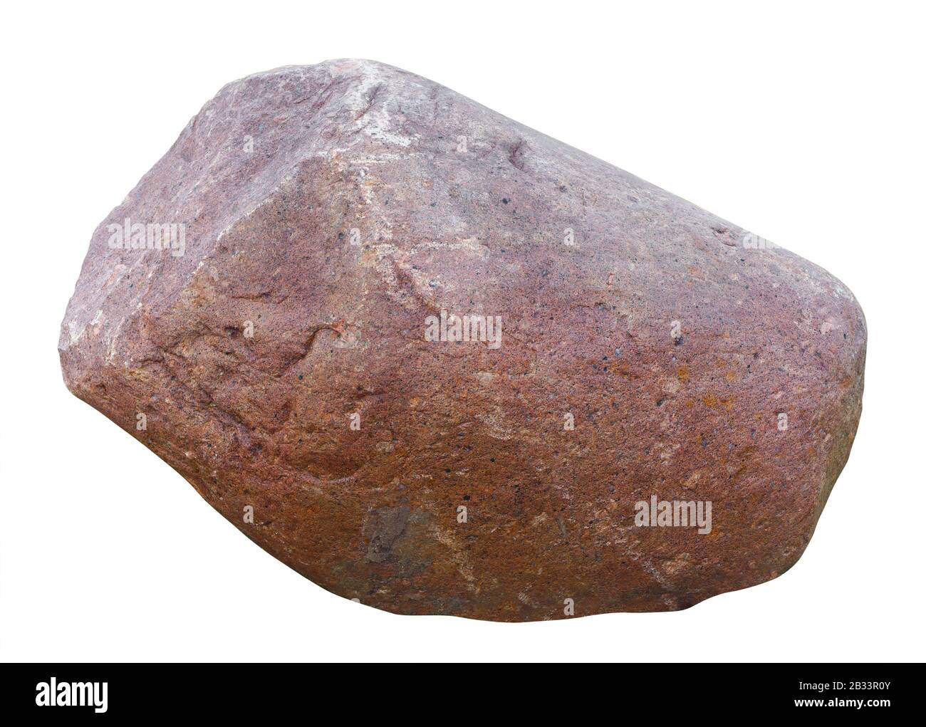 The big ancient bird shape wet red granite stone. Isolated on white ...