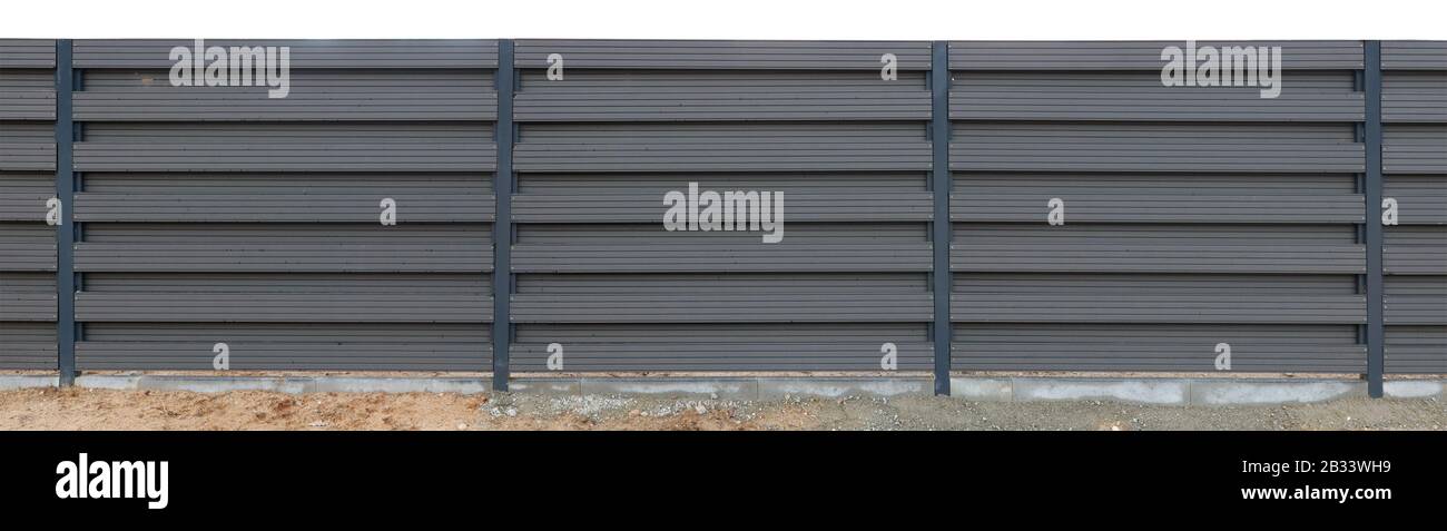 New wooden rural fence made of horizontal gray planks. Isolated ...