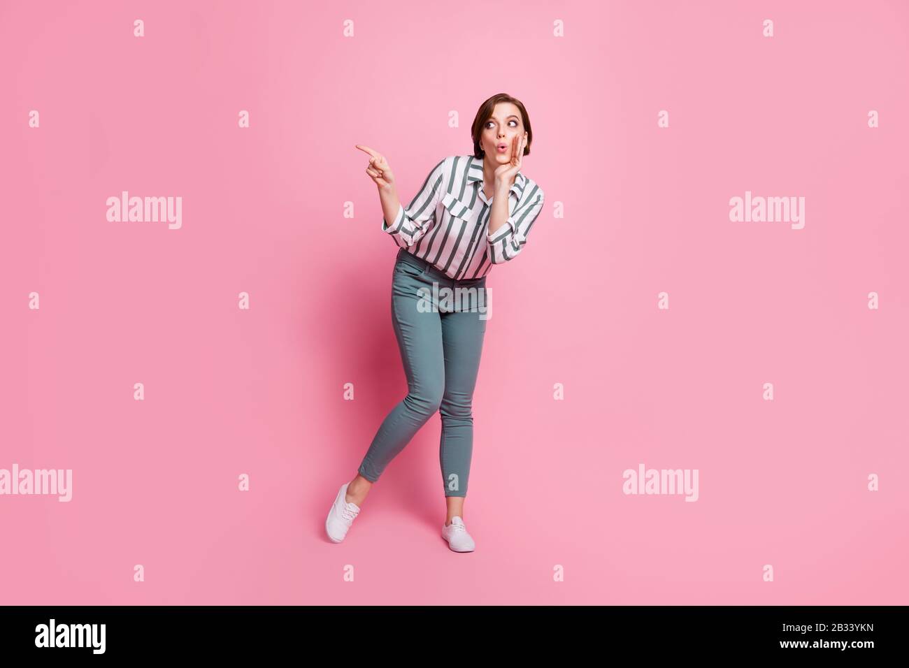 Full length photo of shocked crazy millennial girl hear wonderful ...
