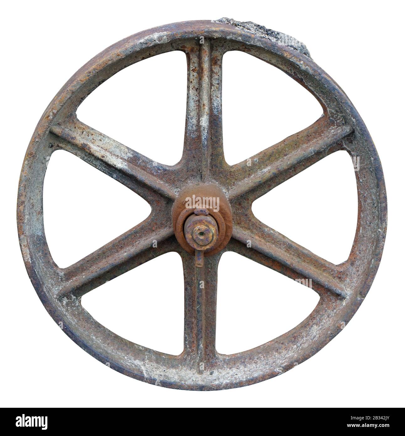 Rusty metal aged wheel from an retro agricultural tractor and machinery ...