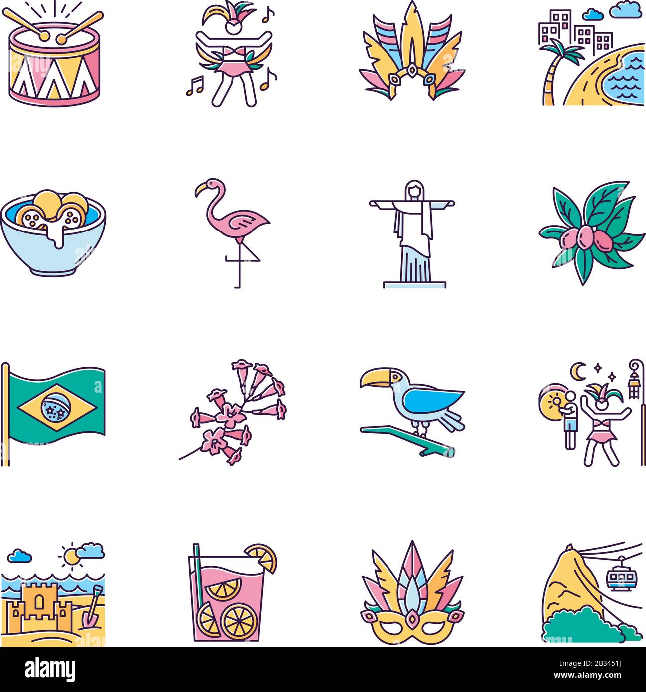 Brazilian carnival pink RGB color icons set. Street party. South ...