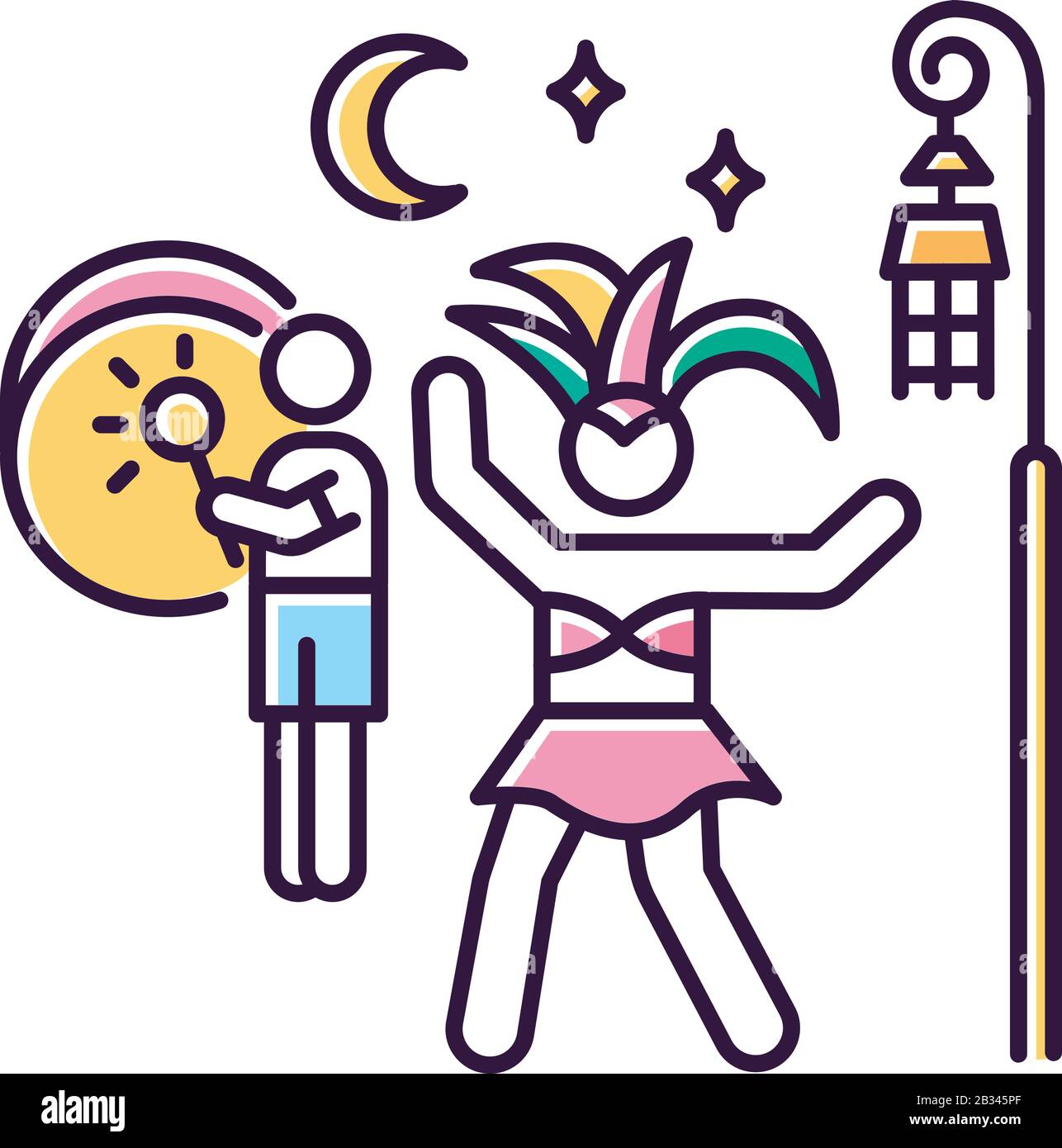 Samba pink RGB color icon. Brazilian carnival in night. Dancing lady in ...