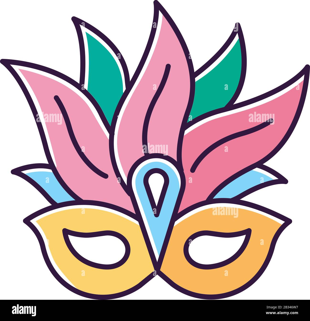 Masquerade mask yellow RGB color icon. Traditional headwear with ...