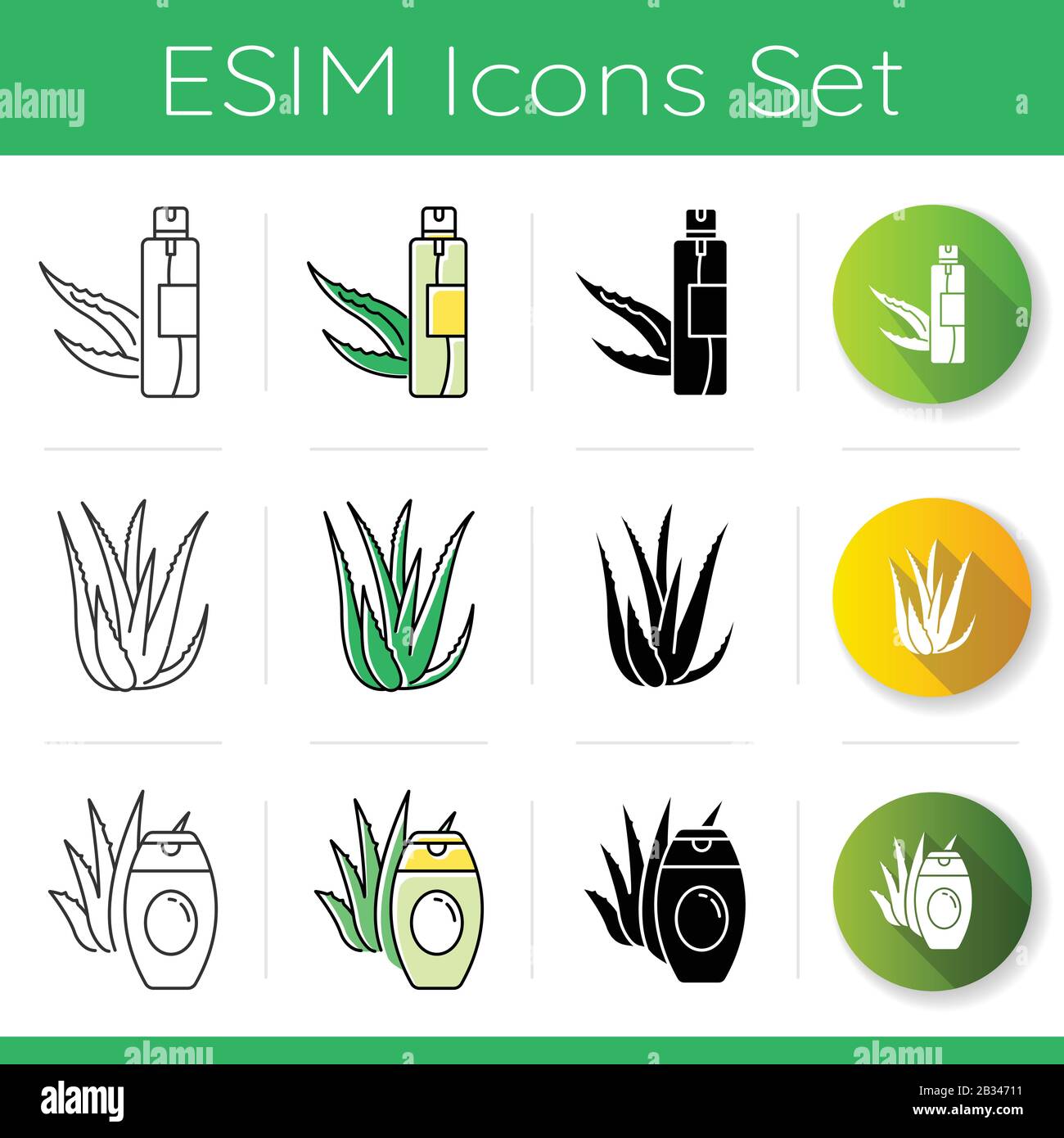Aloe vera icons set. Organic cosmetic product. Skincare lotion. Natural ...