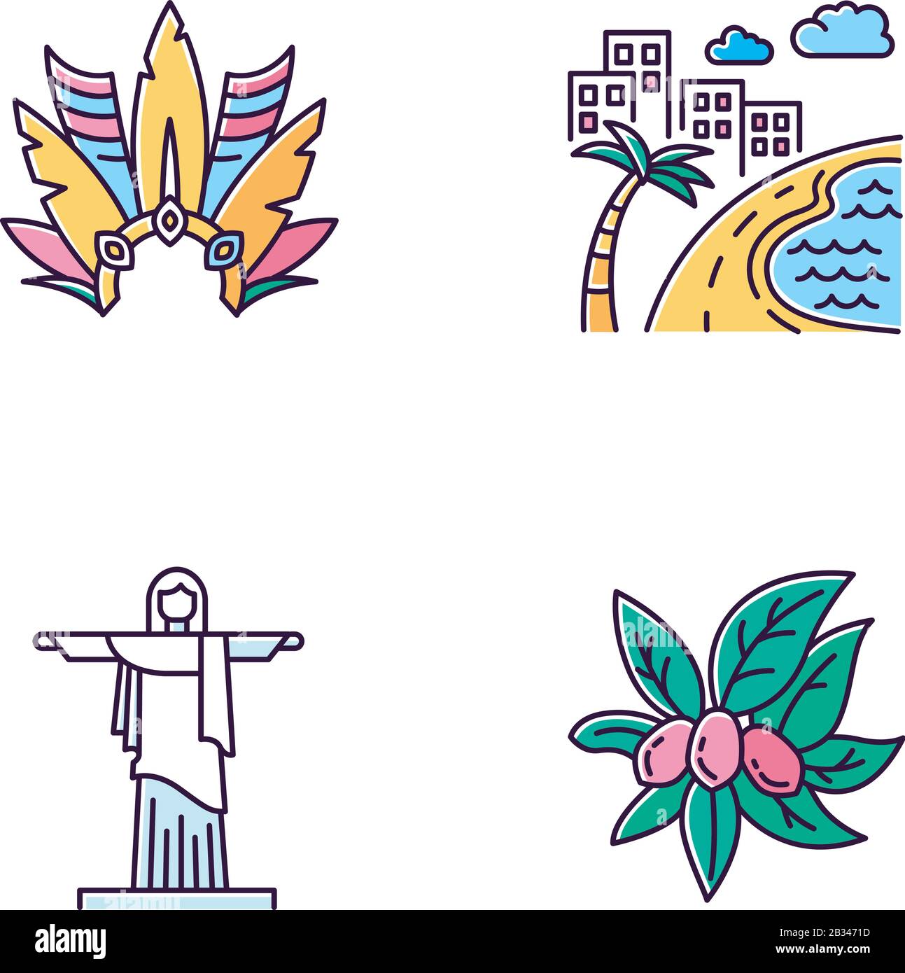 Brazil yellow RGB color icons set. Crown with plumage. South America ...