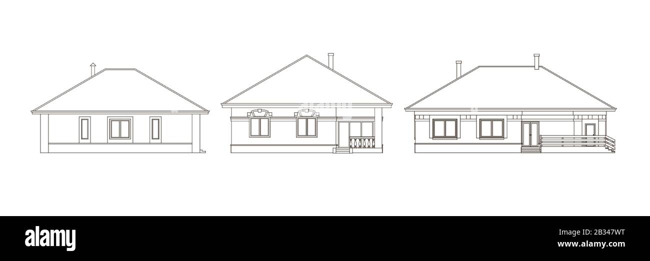 Set of architectural facades of houses. The drawing of the cottages ...
