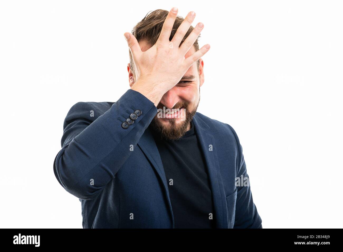 Business man wearing smart casual clothes making mistake gesture ...