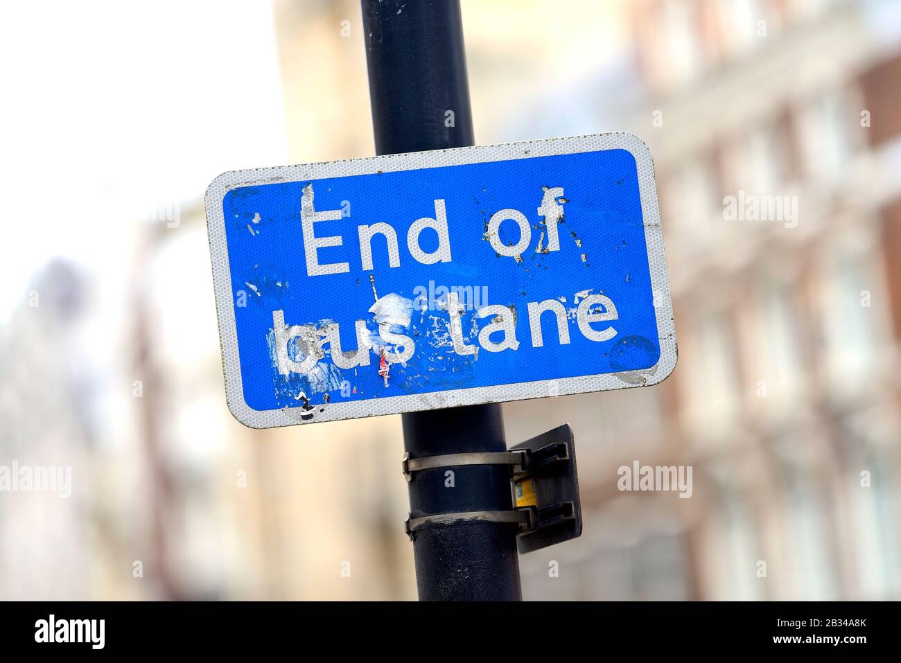 London, England, UK. End Of Bus Lane sign in bad condition Stock Photo ...