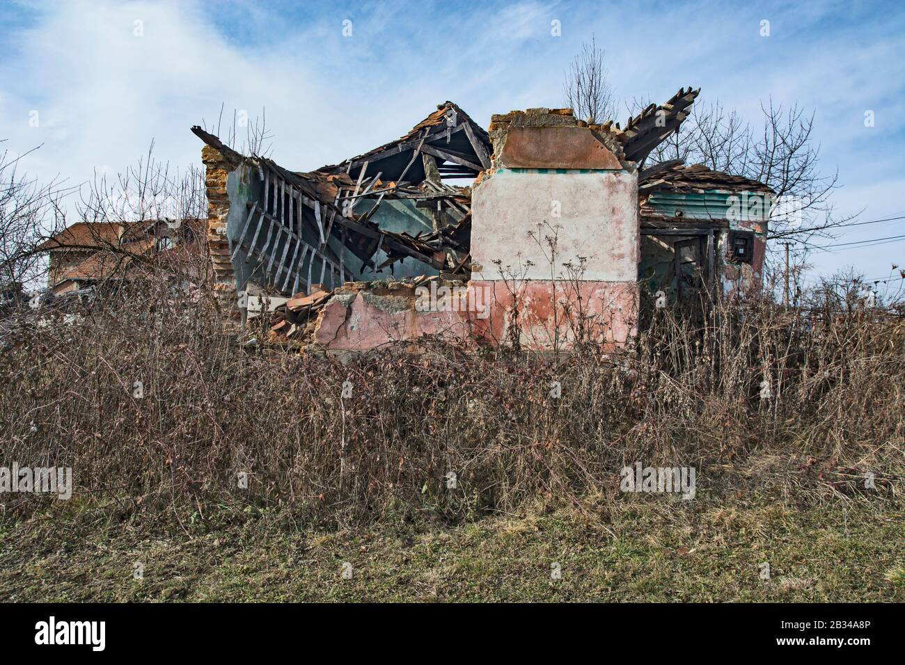 A ruined old ruined house that collapsed Stock Photo - Alamy