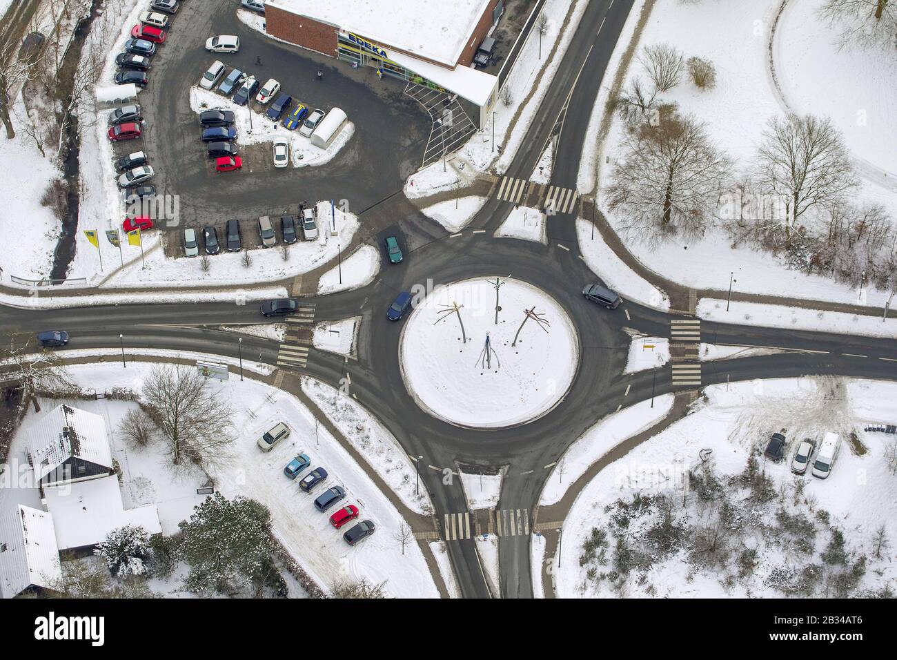 , roundabout Hellfelder street in Arnsberg, 26.01.2013, aerial view ...