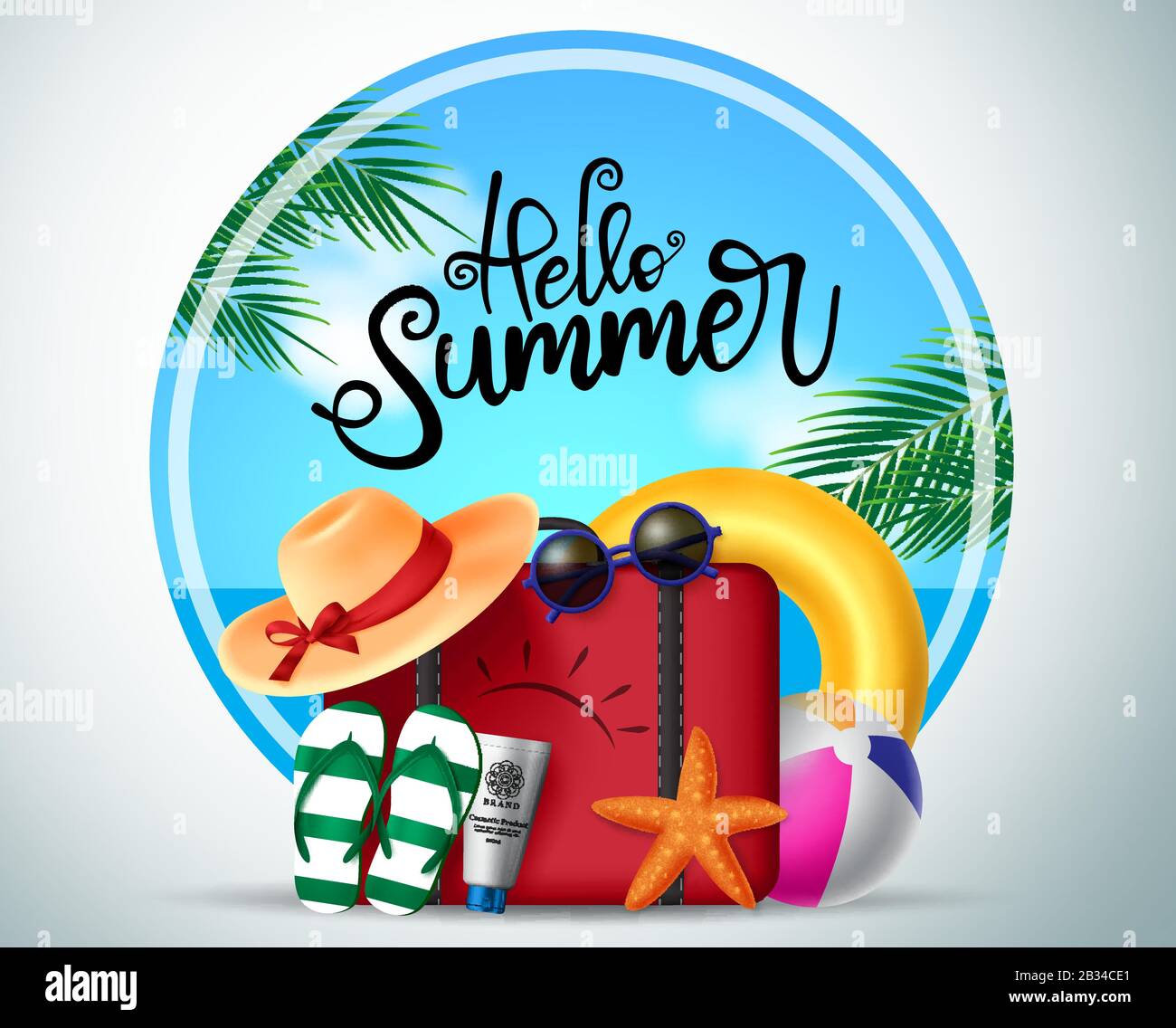 Hello summer vector background concept. Hello summer text in circle ...