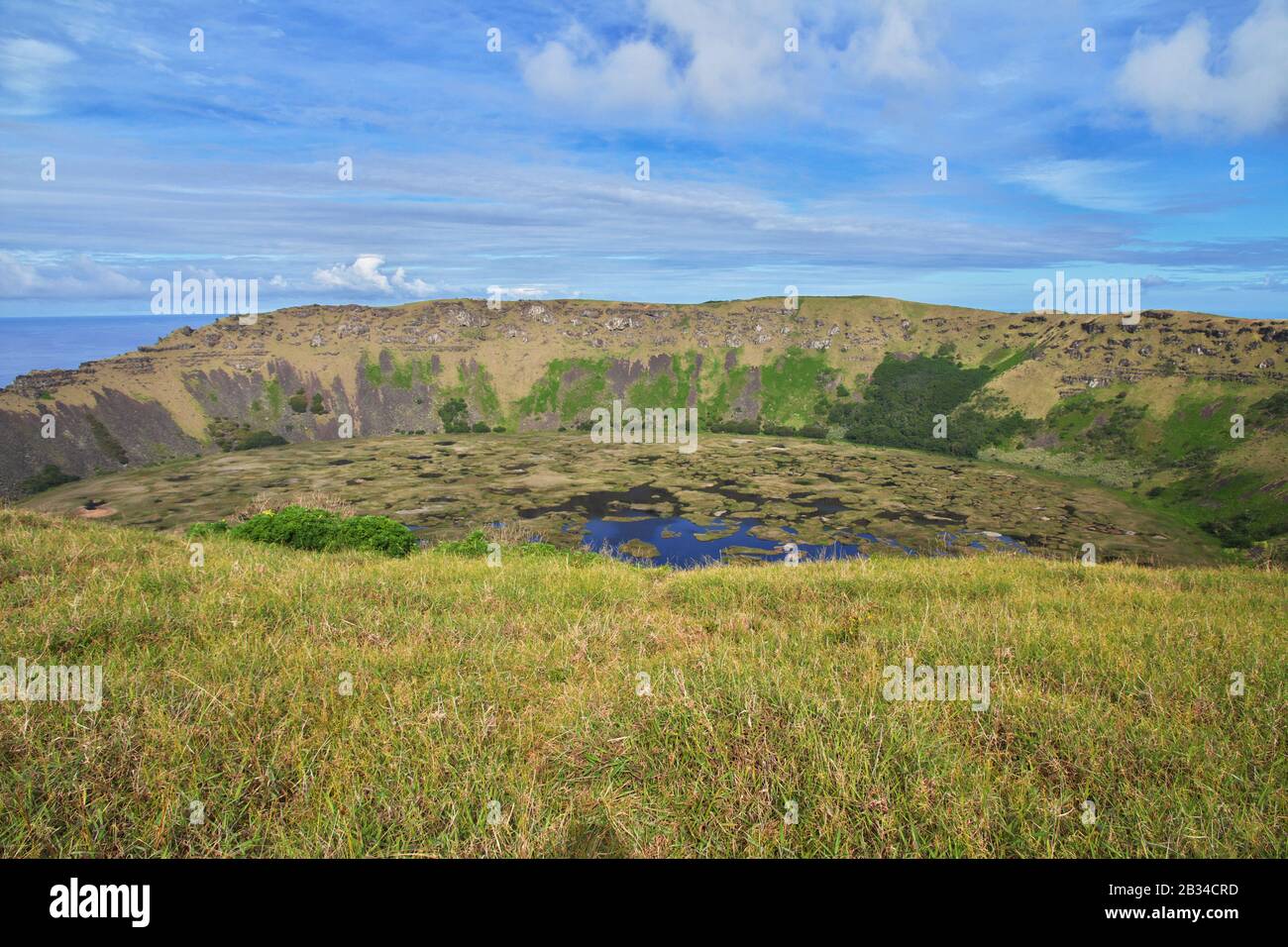 Crater of Rano Kau volcano in Rapa Nui, Easter Island, Chile Stock ...