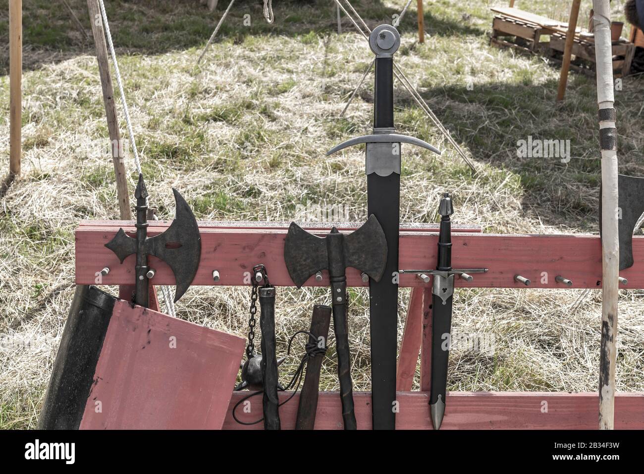 Medieval armour and weapons of a knight festival in Germany Stock Photo ...
