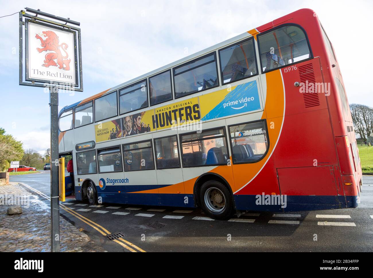Red Stagecoach double decker service bus at Avebury, Wiltshire, England ...