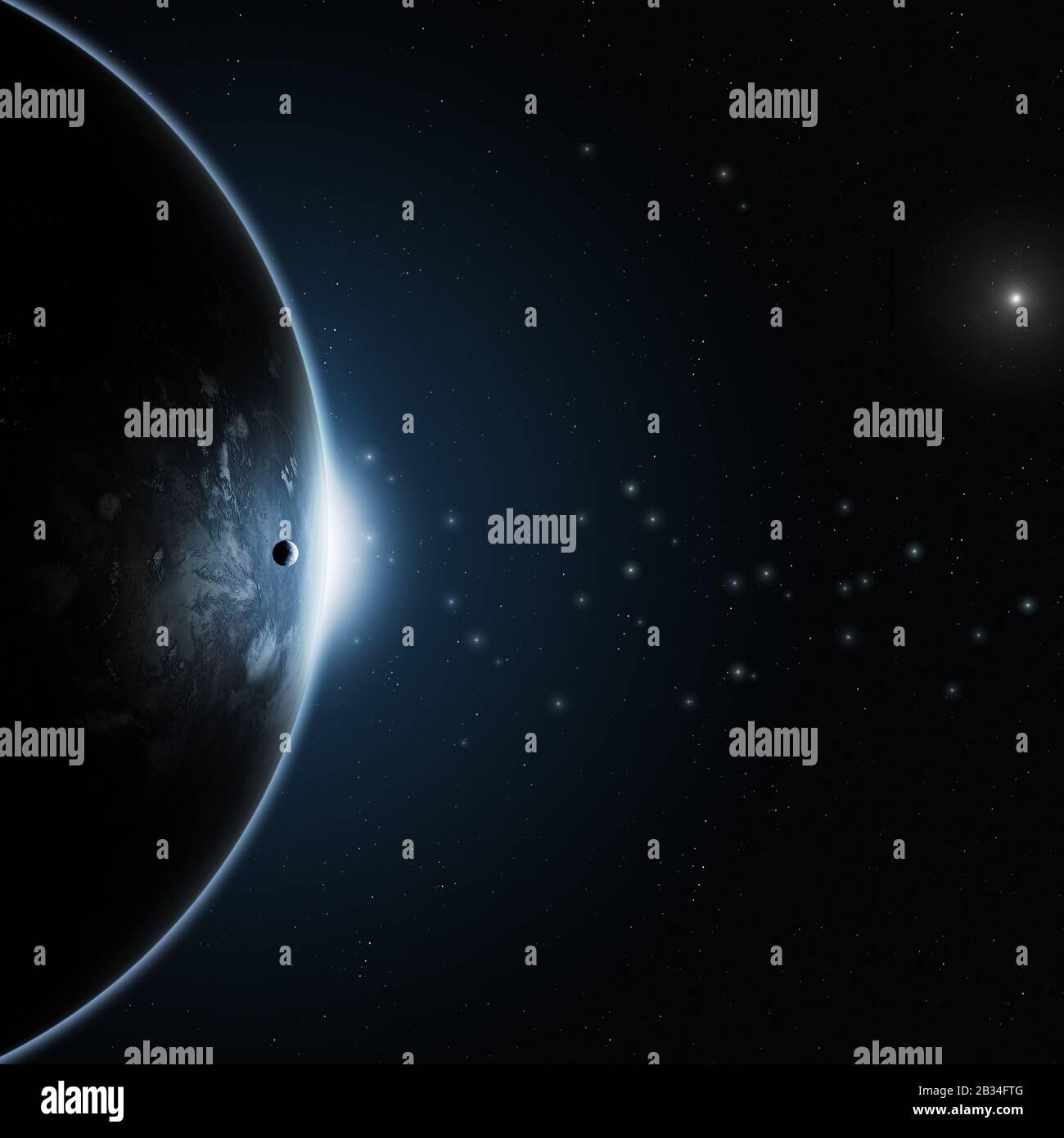 3d illustration. imaginary solar eclipse deep space blue background ...