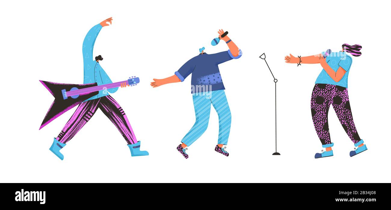 Music band performance isolated on white background. Tree rock ...