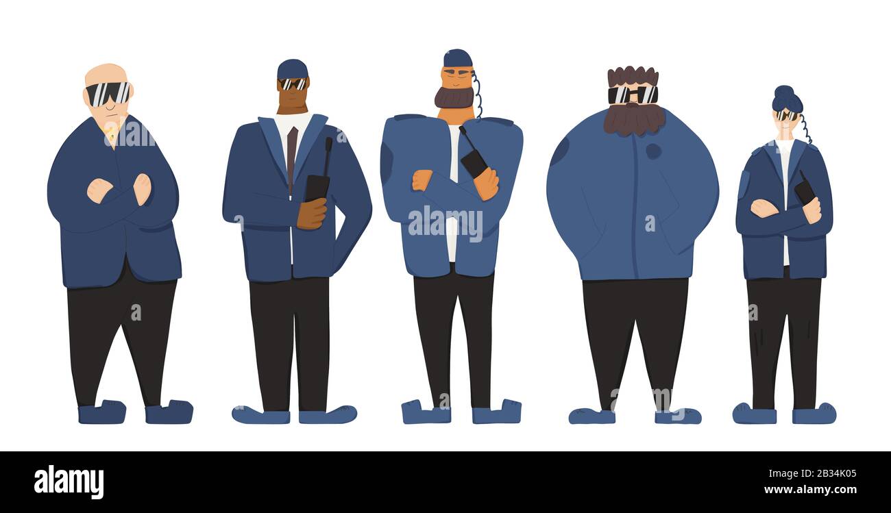 Security guards group standing with arms crossed. Men and woman wearing ...