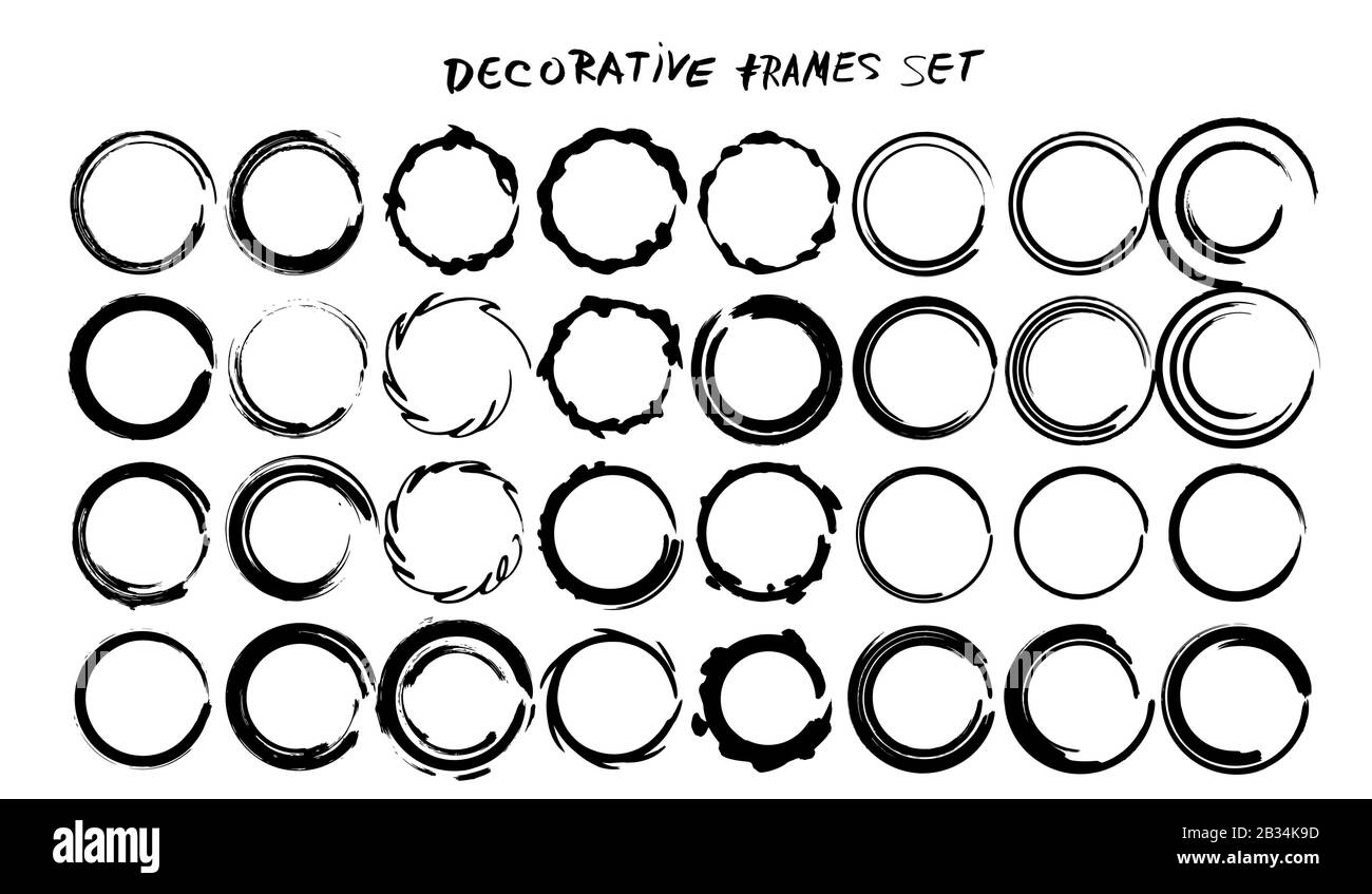 Set of grunge round frames. Collection of black borders. Bundle of ...