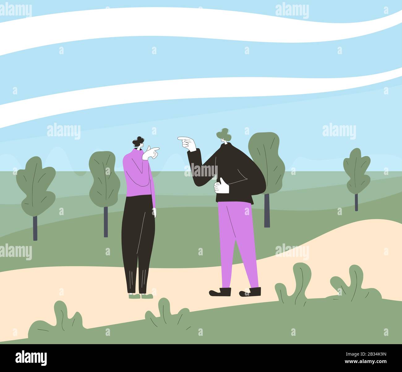Conflict. Pair of people during argument at the park. Quarrel concept ...