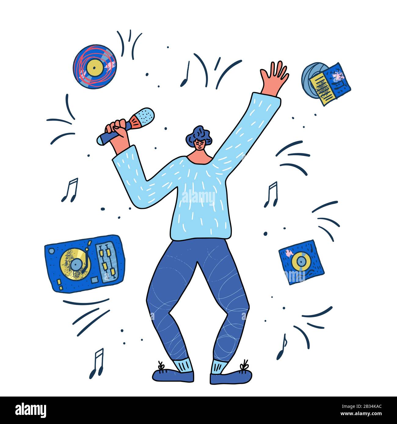 Happy guy singing isolated on white background. Singer standing with ...