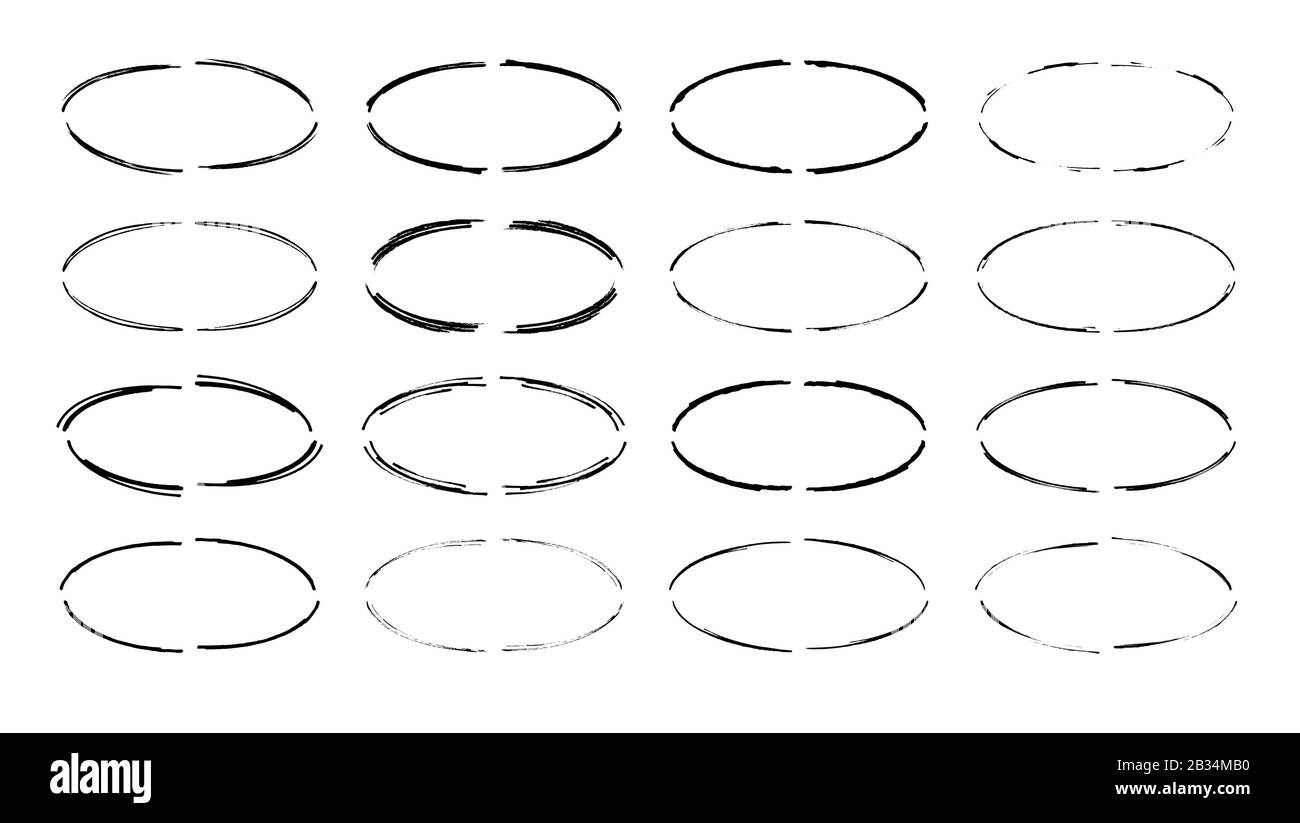 Set of black oval grunge frames. Geometric elipse empty borders ...