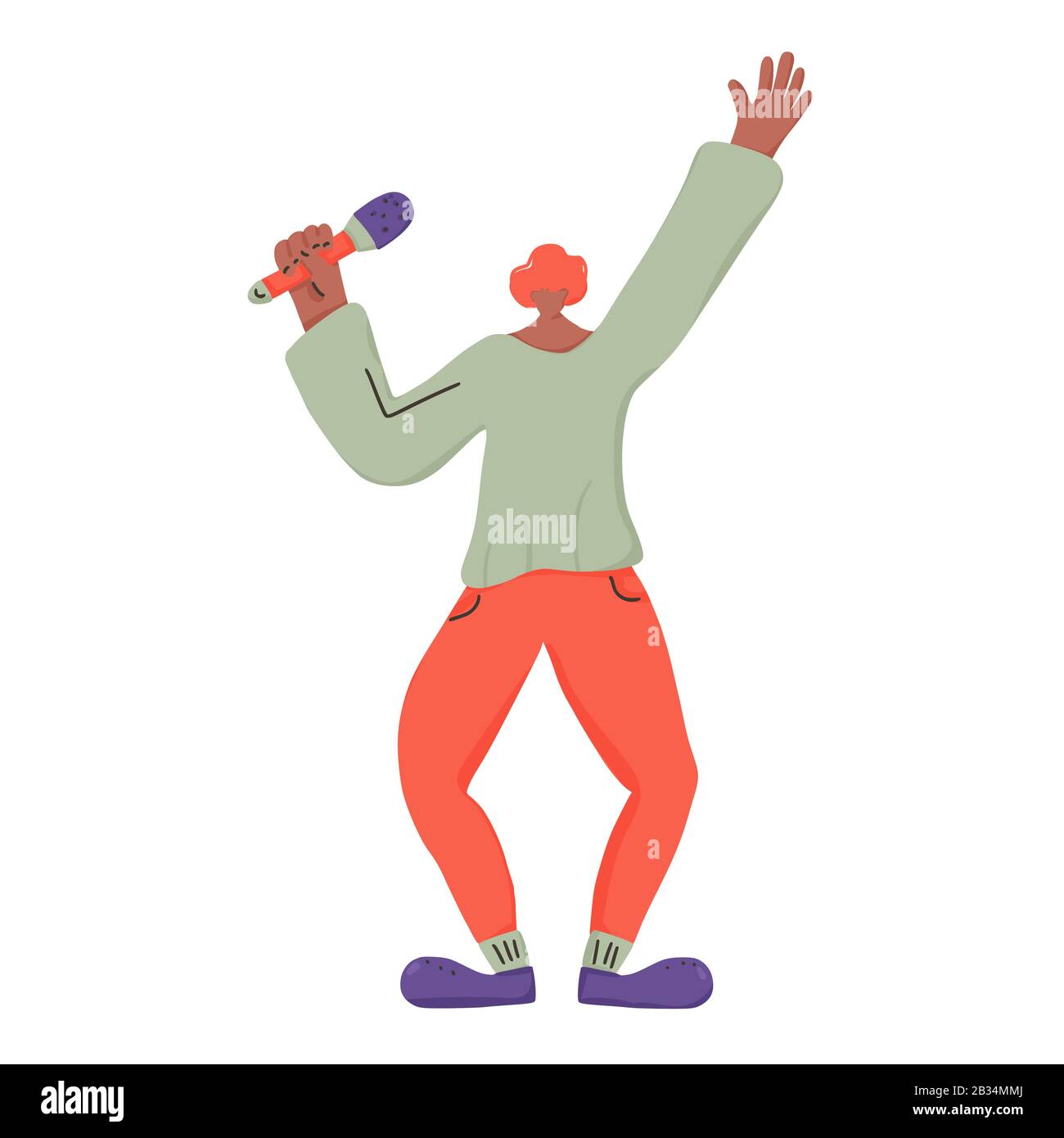 Musician. Singer standing with mike. Cute male character having fun ...